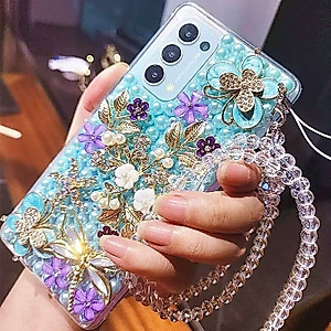 redecarie for Galaxy Note 10 Plus Bling Diamond Rhinestone Flowers Case,Women Girls Kids Luxury Glitter Shiny Sparkle Protective Floral Phone Case for Samsung Galaxy Note 10 Plus