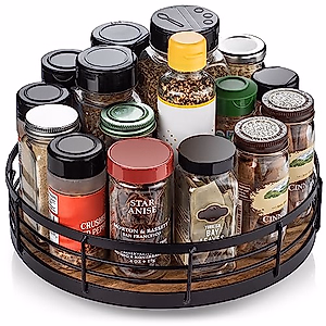 Gennua Kitchen 10” Acacia Wood Lazy Susan Turntable Organizer for Spices, Condiments, and More - Wooden Cabinet and Pantry Organization and Storage - Practical Gift Idea for Wedding or Housewarming