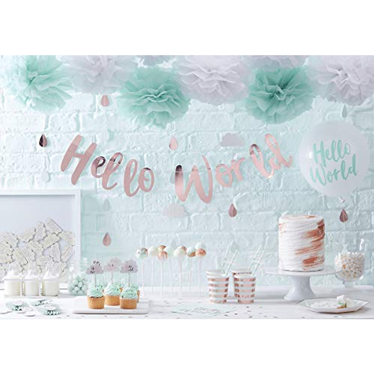 Ginger Ray Hello World Mint & Rose Gold Baby Shower Paper Napkins x 20 - Hello World