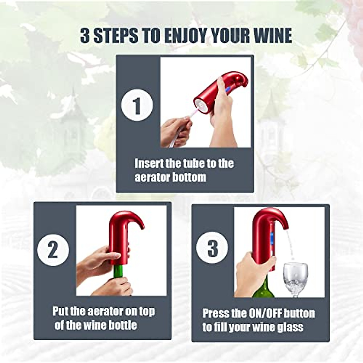 Electric Wine Aerator Portable Smart Wine Decanter and Dispenser Elegant Red with Wine Opener and Air Stopper Set
