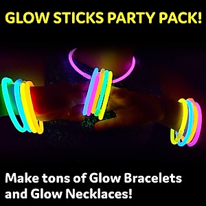 PartySticks Glow Sticks Party Supplies 100pk - 8 Inch Glow in the Dark Light Up Sticks Party Favors, Glow Party Decorations, Neon Party Glow Necklaces and Glow Bracelets with Connectors