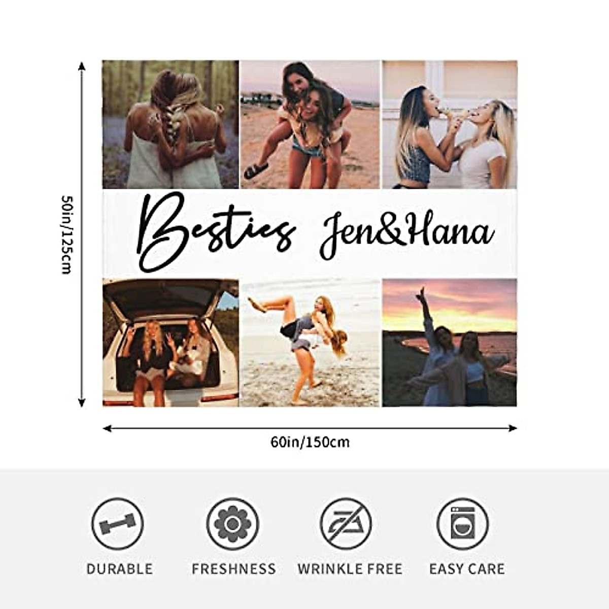 Ivarunner Personalized Besites Throw Blanket,Blanket for Best Friends Birthday Gift,Travel/Home/Bed/Sofa/Couch/Tapestry,Gifts for Friends/Women/Mom/Adults,Home Decor,60"X50"