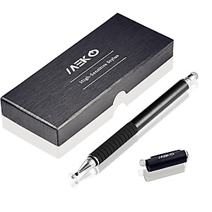 MEKO 2-in-1 Stylus Precision Disc Styli Touch Screen Pen with 3 Replaceable Tips for iPads, Tablets, iPhones, Smartphones, Samsung Galaxy Note/Tab (Black)