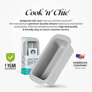 Silicone Loaf Pan (Medium) Non-Stick Oven Dish - Professional Bakeware Baking Mould for Cakes Pies Breads - Microwave Dishwasher Freezer Safe - Quick Release - 9.0" x 3.9" x 2.7" by Cook’n’Chic