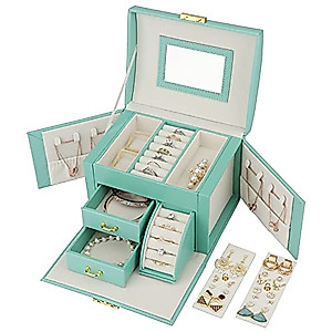 Useeland Jewelry Organizer Box for Mothers Day Gifts, Multifunction Travel Jewelry Case with Mirror, for Bracelets Earrings Rings Necklaces Watches, Gift for Women, Girl, Wife, Mother, Girlfriend