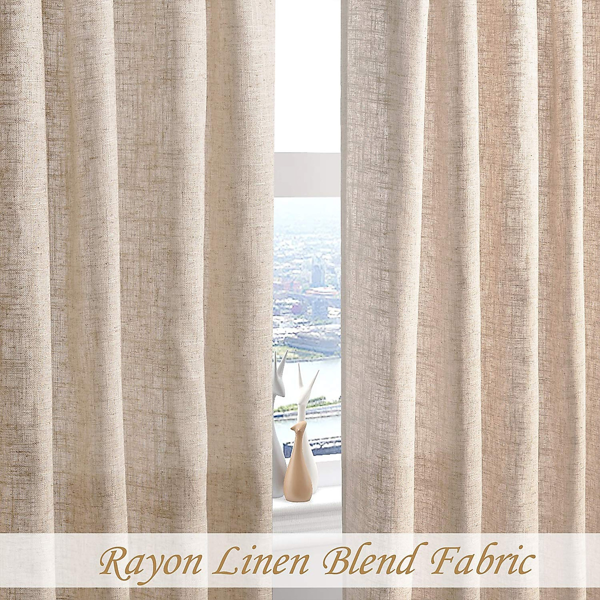 Central Park Linen Tie Top Curtain Semi Sheer Window Treatment Linen Cotton Blend Decorative for Living Room Drape 84 Inch Length Treatment for Bedroom Farmhouse Rustic Curtain, Linen, 1 Panel