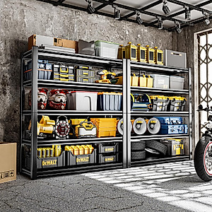 5 Tier Garage Shelving Units 72" H Storage Adjustable Shelves 2500LBS Heavy Duty Metal Shelves Utility Industrial Shelving Rack for Garage Warehouse Pantry Basement,Black (15.7" D×35.4" W×72" H)