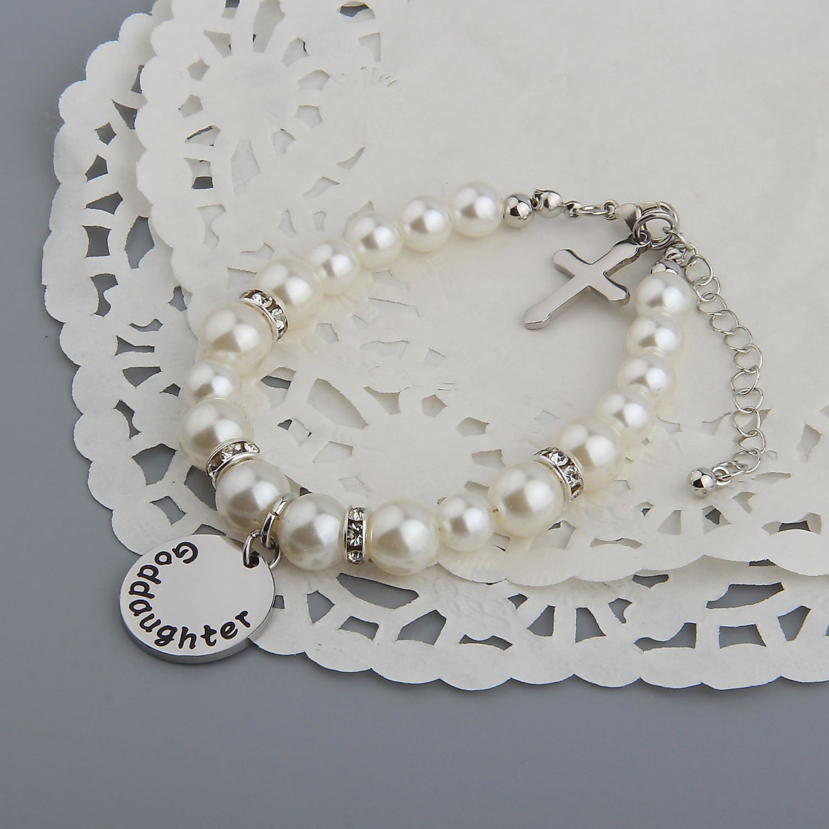 KUIYAI Goddaughter Pearl Bracelet First Communion Bracelet Christening Gift (Goddaughter pearl bracelet)