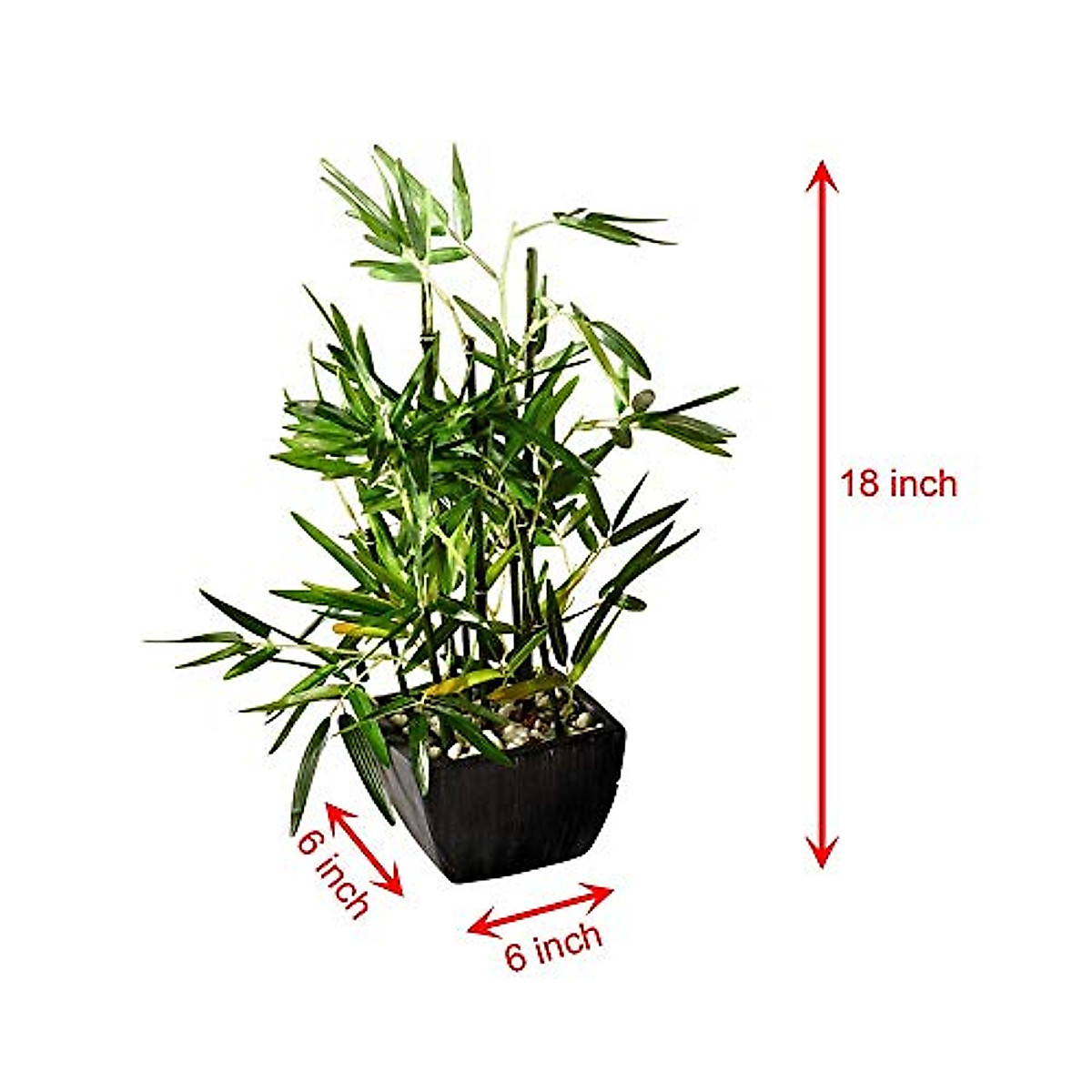 Westcharm 18 inch Tall Faux Bamboo Plant - Lush Artificial Bamboo in Black Polyresin Pot with Decorative River Stones for Home Office Kitchen Living Room Countertop Mantel