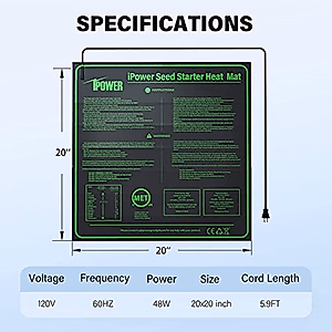 iPower Warm Hydroponic Seedling Heat Mat and Digital Thermostat Combo Set for Seed Germination, 20" x 20" & Control, Black