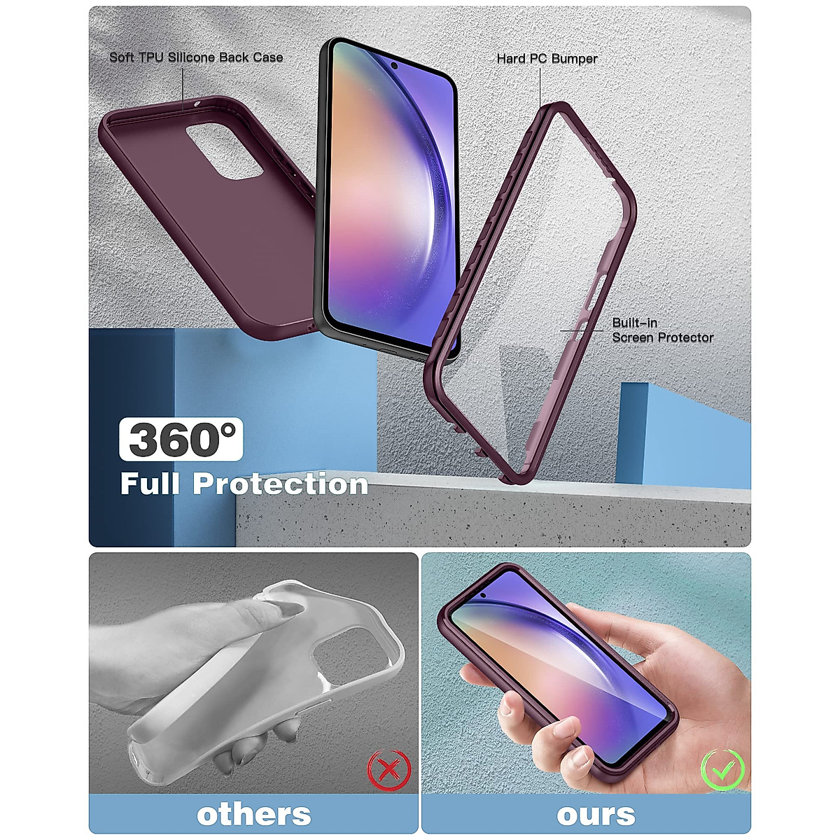 FNTCASE for Samsung Galaxy A54 5g Case: Clear Shockproof Protective Silicone Phone Cases - Slim Full Protection Cell Phones Cover with Screen Protector - Dual Layer Rugged Cell Covers