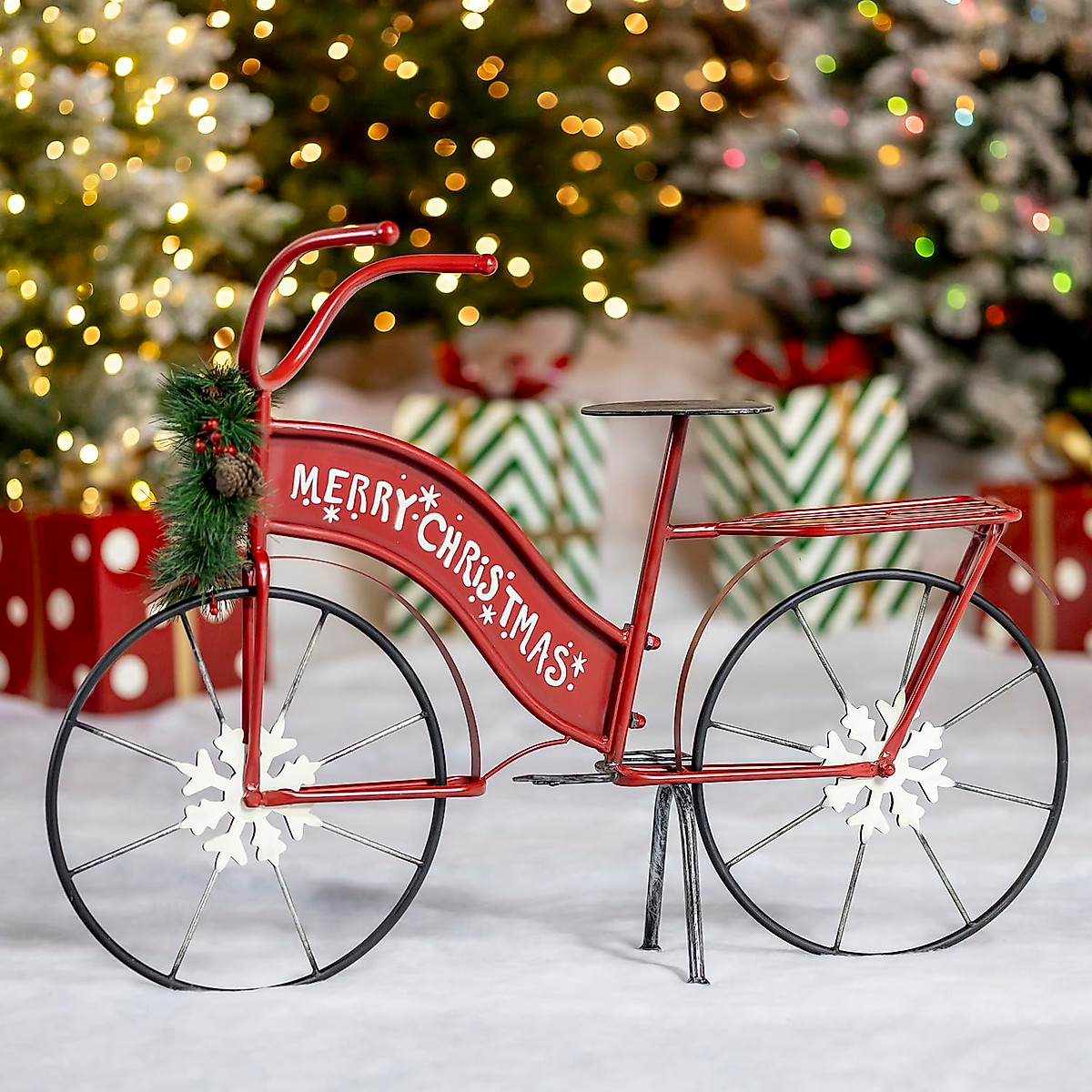 Red Merry Christmas Bicycle Decoration with a Wreath (Large (36" Long))