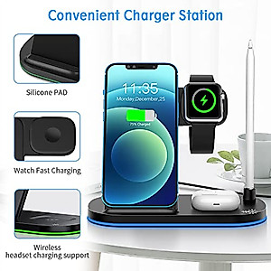 WAITIEE Wireless Charging Station 4 in 1,Charging Dock Station Compatible with Apple iWatch SE 7 6 5 4 3 2, AirPods Pro and Pencil, 15W Fast Wireless Charger for iPhone 13 Pro,12,11,11 Pro Max, XR, XS