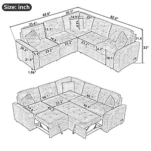 JULYFOX L Sectional Couch w/Pull Out Sleeper Sofa 2 in 1, Button Tufted Corner Sectional Sofa with Chaise USB Ports Power Sockets Velvet Fabric Couch 82 in Wide Sofa for Small Spaces,Navy Blue