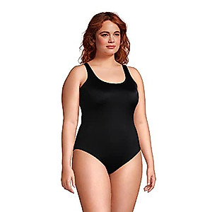 Lands' End Womens Chlorine Resistant High Leg Tugless Tank Soft Cup One Piece Swimsuit Black Regular 12