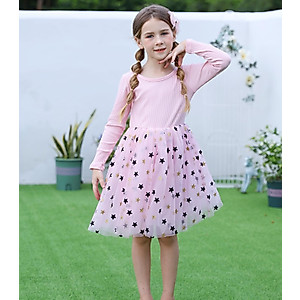 Kimoda Tutu Dresses for Girls Size 6-7 Pink Long Sleeve Toddler Dress Size 6 for Fall Winter Frocks Girls Size 7