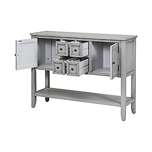 Harper & Bright Designs Buffet Table Kitchen Storage Buffet and Sideboard Console Tables with Four Storage Drawers Two Cabinets and Bottom (Antique Grey)