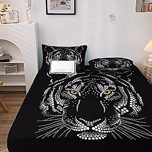 Tiger Sheets Full Size, 3D Animal Bed Sheets, Patterned Bedding Sheets & Pillowcases 4 Piece Set - Soft Microfiber Deep Pocket Fitted Sheet & Flat Sheet & 2 Pillow Cases B3-&-25