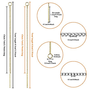 Oubaka 24pcs 8.5cm Ear Threads Long String Ear Threads Hypoallergenic Ear Threads Earrings with Loop Drop Earrings Tassel Chain Earrings for Earring Making DIY Jewelry Craft(2 Styles,2 Colors)