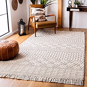 SAFAVIEH Natura Collection 5' x 8' Ivory NAT852B Handmade Moroccan Boho Fringe Wool Area Rug