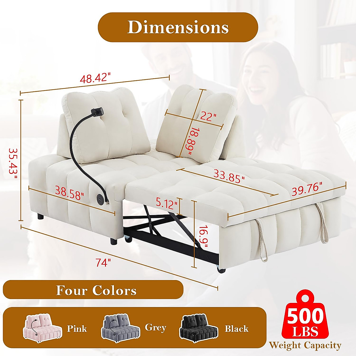 Cirui Sleeper Sofa Couch with Pullout Bed for Living Room,Modern Convertible 3 in 1 Sofa Bed Couch with Removable Backrest,Sleeper Sofa Bed with USB Port and Swivel Phone Stand,Beige