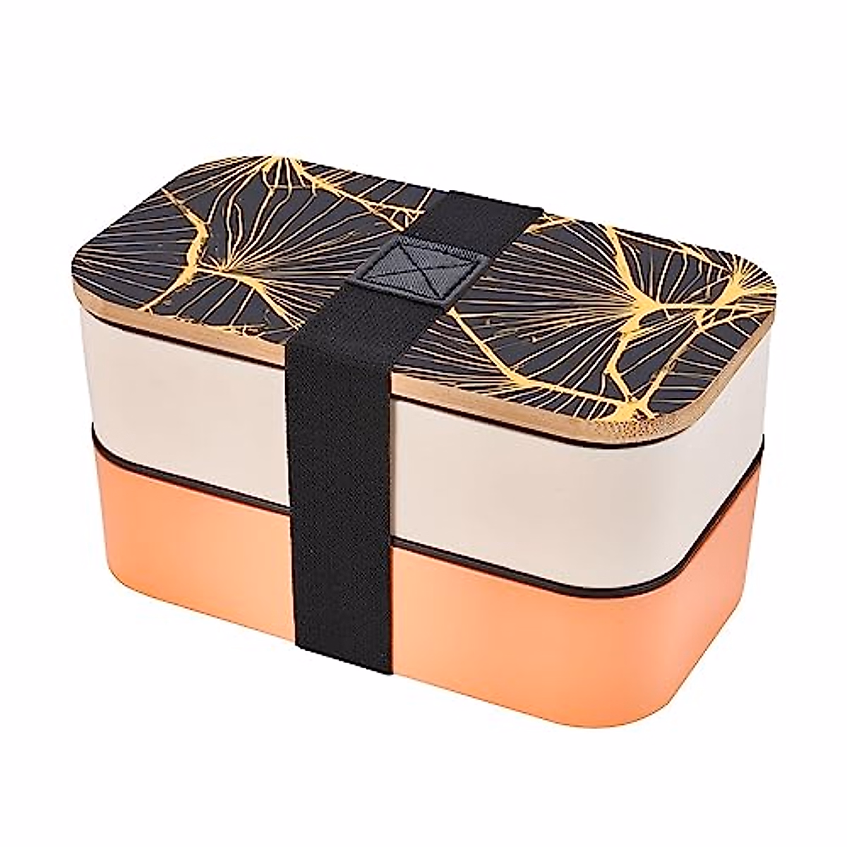 Golden Leaf Adult Lunch Box, Bento Box, With Cutlery Set Of 3, 2 Compartments, Rectangular, Lunch Box For Adults