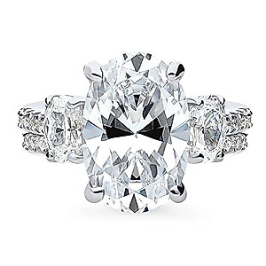 BERRICLE Sterling Silver 3-Stone Wedding Engagement Rings Oval Cut Cubic Zirconia CZ Ring Set for Women, Rhodium Plated Size 8