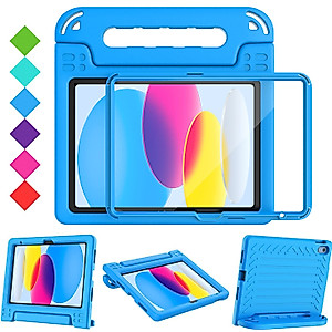 BMOUO Kids Case for iPad 10th Generation 10.9 inch 2022 - with Built in Screen Protector, Shockproof Light Weight Covertible Handle Stand Pad 10th Generation Case for Kids Toddlers, Blue