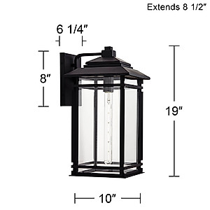 John Timberland North House Mission Traditional Outdoor Wall Light Fixture Matte Black Metal 19" Clear Glass Shade for Exterior House Porch Patio Outside Deck Garage Yard Front Door Garden Home