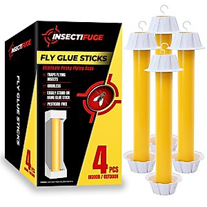 Insectifuge 4Pcs Fly Stick Sticky Fly Traps for Indoor and Outdoor - Odorless Fruit Fly Catcher Indoor Fly Trap for Home, Fly Strips Indoor Sticky Hanging, Fly Paper Indoor for Home Fly Tape Outdoor