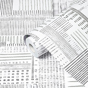 Theper Modern Peel and Stick Wallpaper Gray and White Stripe Wallpaper Contact Paper 17.3” x 78.7” Geometric Wallpaper Self Adhesive Wallpaper Removable Decorative Wallpaper for Bedroom Vinyl Film