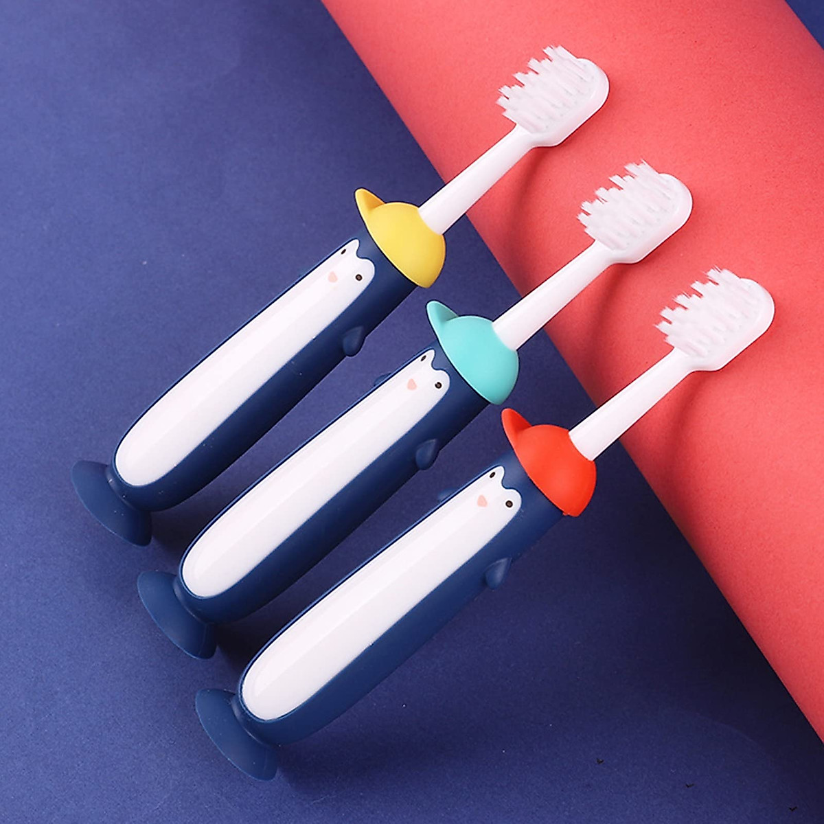 lamphle Baby Toothbrush Penguin Toothbrush Cute Toddler Toothbrush Food Grade Infant Toothbrush Teeth Protect Baby Toothbrush 12 Months and Up Blue