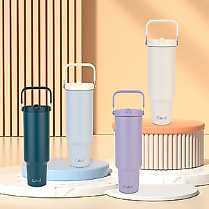 Cafezi 50 oz Insulated Tumbler with Straw, Stainless Steel Water Bottles with Flip Straw and Top Handle, Leak Proof Flip, No Sweat, Fits in Cup Holder, Vacuum Insulated Cup for Home, Outdoors, Car