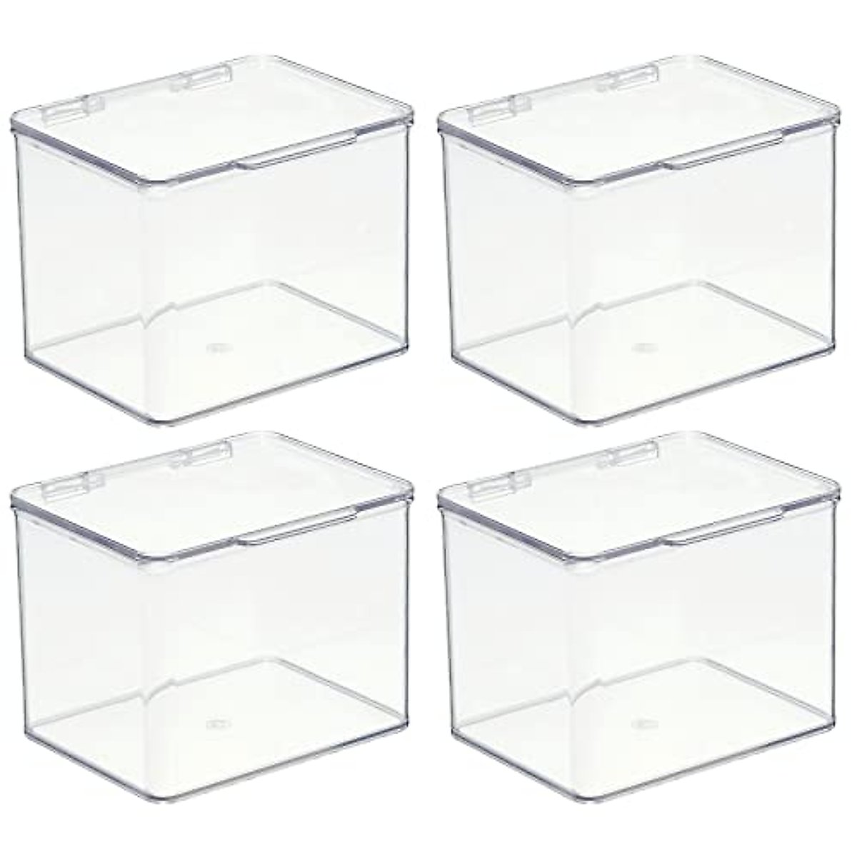 mDesign Plastic Playroom and Gaming Storage Organizer Box Containers with Hinged Lid for Shelves or Cubbies, Holds Small Toys, Blocks, Puzzles, Markers, Controllers, Lumiere Collection, 4 Pack, Clear