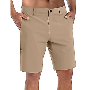 COOFANDY Mens Casual Shorts Stretch Flat Front Hybrid Shorts Lightweight Quick Dry Hiking Golf Daily Shorts with Pockets Khaki