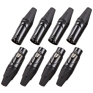 MFL. 3-Pin XLR Cable Connector Male and Female with Nickel Housing and Silver Contacts Mic Cable Plug Connector Audio Socket, Black, 4 Pairs