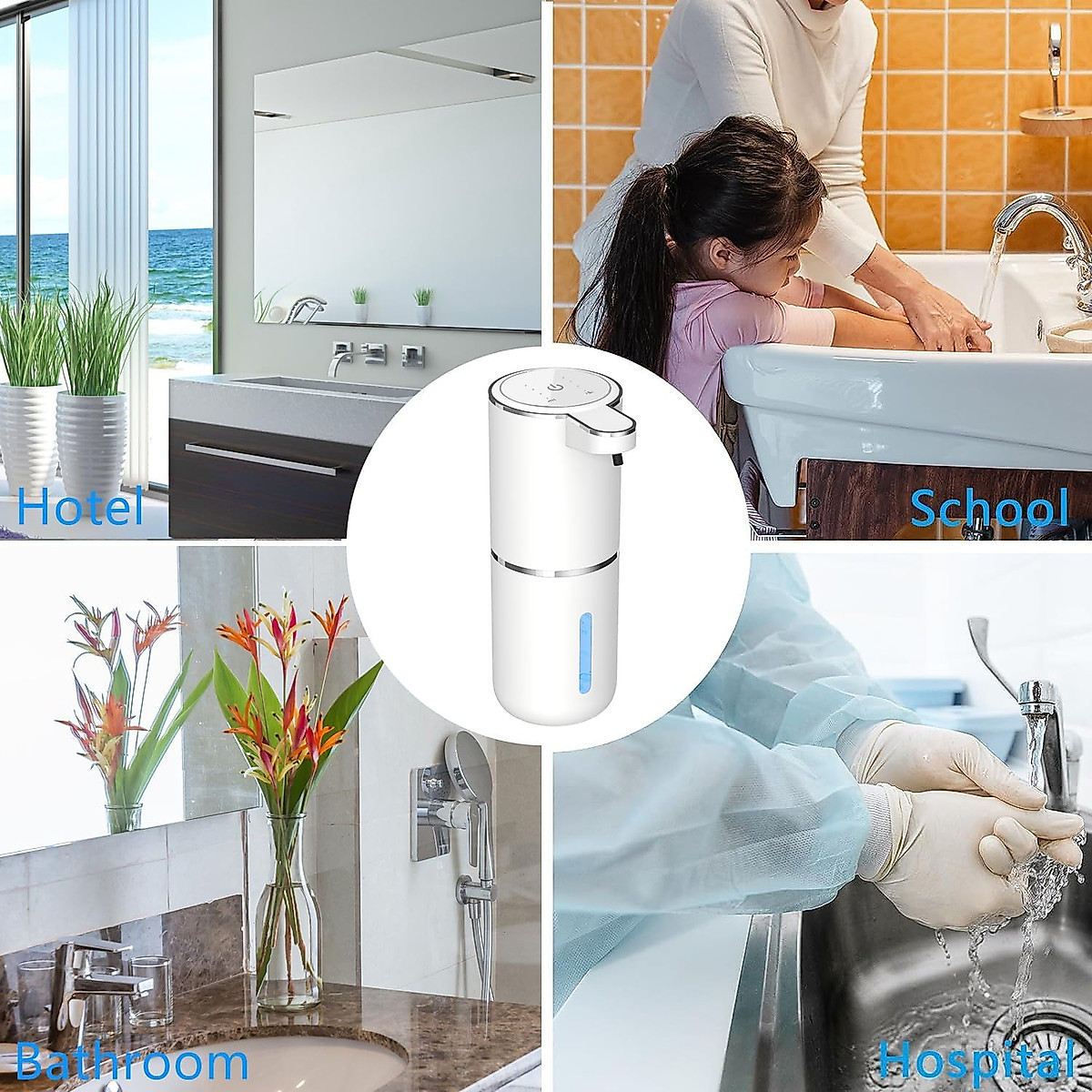 Automatic Foaming Soap Dispenser - Hand Free Pump Touchless Soap Dispenser Electric Dispenser with 380ml, USB Rechargeable 4levels Adjustable Dispenser for Bathroom Kitchen