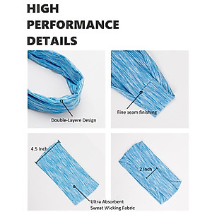 TERSE Moisture Wicking Headbands for Women - Non Slip Sweatbands for Workout, Sports, Yoga, Running, Athletic Hair Bands