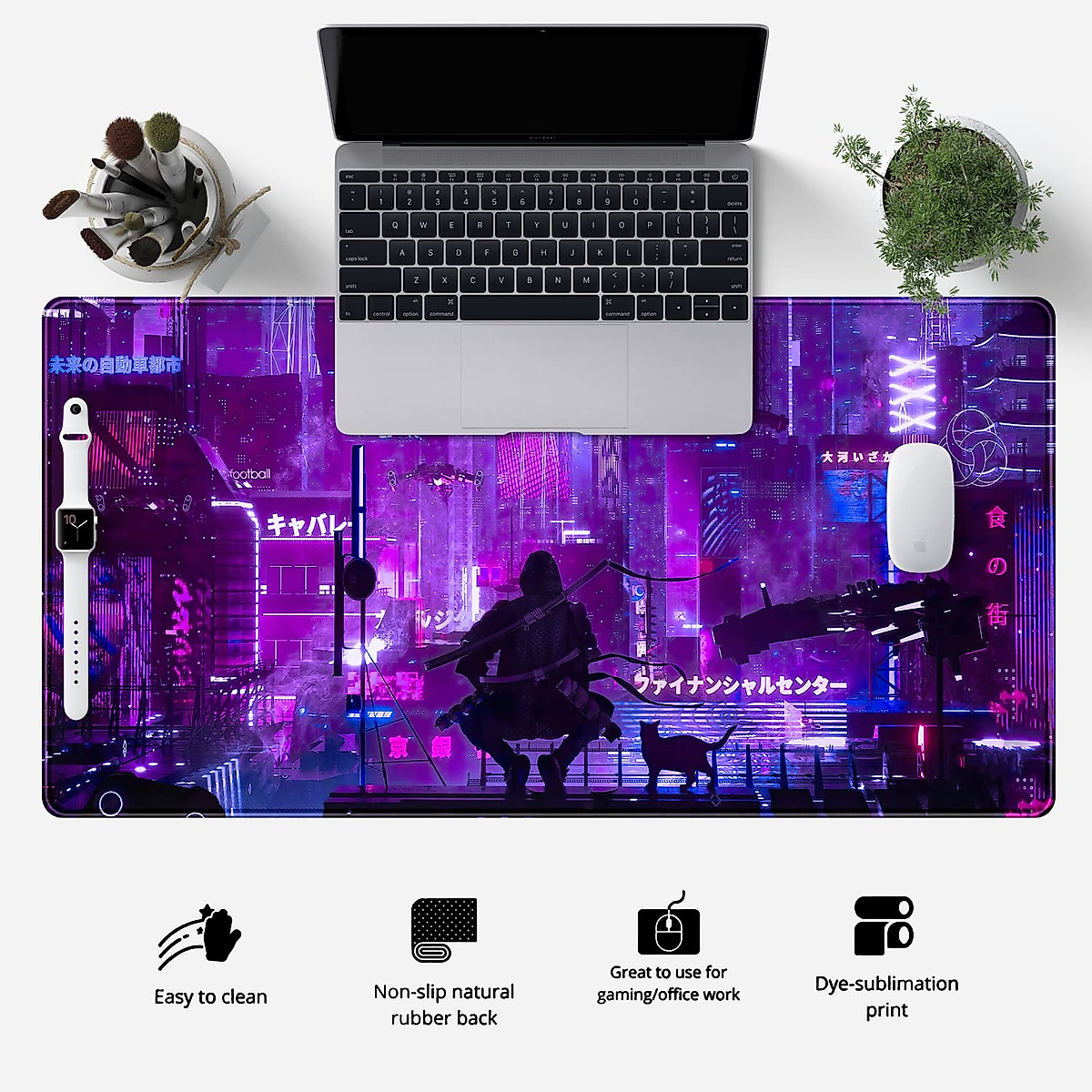 Anime Neon Mouse Pad Purple City Gaming Desk Big Cute Kawaii Pink Extended Mouse Pad Gaming,Office Keyboard Pc Laptop Mousepad Large 31.5x15.7 in-with Stitched Eges Non-Slip Base Mouse Pads Mat
