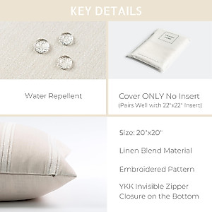 Crumbs Home Modern Farmhouse Fall Linen Indoor Outdoor Throw Pillow Cover Only, 20"x20" Water Repellent for Patio, Backyard, Couch, Neutral Beige Vertical Stripes