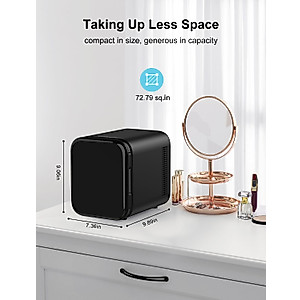 CROWNFUL Mini Fridge, 4 Liter/6 Cans Portable Skincare Fridge, AC/12V DC Cooler and Warmer Personal Refrigerator for Bedroom, Car, Dorm, Office, Food, ETL Listed Black