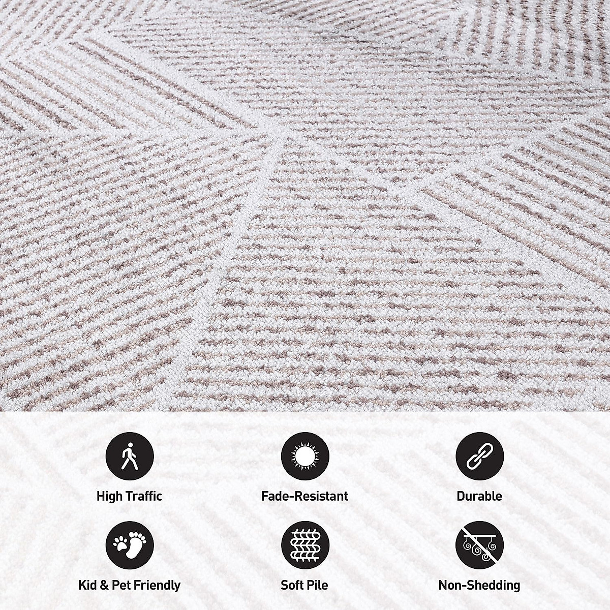 Rugshop Contemporary Geometric Stripe High Traffic Living Room,Bedroom,Kitchen, Home Office Runner Rug 2' x 7' Cream