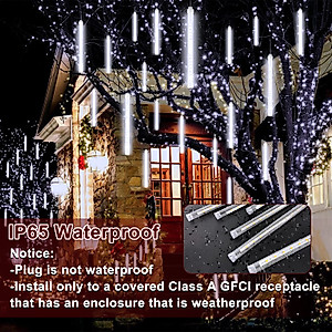 TAO XIANG QI 288 LED Christmas Lights Meteor Shower Rain Outdoor Decor, 8 Tube 12.2 Inch Waterproof Plug in Falling Fairy String Light Decoration Tree Holiday Party Home (Cool White)