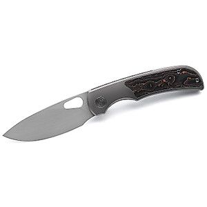 Miguron Knives M Moyarl Folding Knife 3.25" M390 Hand Ground Rubbed Satin Blade Titanium And Bronze Carbon Fiber Inlay Handle Pocket Knife MGR-621CBN