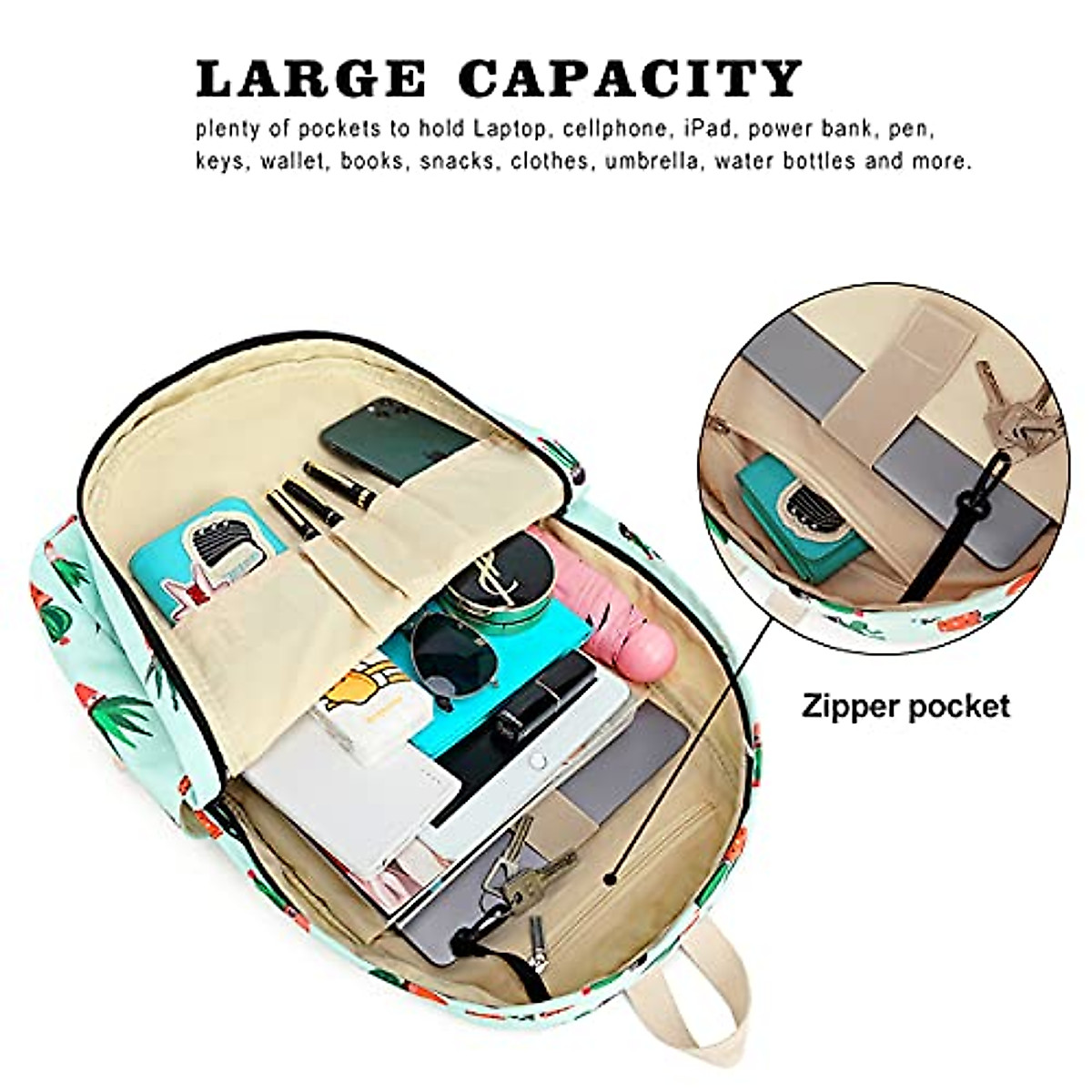 LIMHOO School Bags for Teen Girls, Teenagers School Backpack, Bookbag with Lunch Box Pencil Case (Cactus)