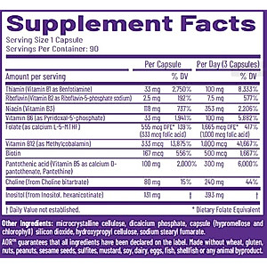 AOR, Advanced B Complex, Multivitamin Support for Energy, Stress and Metabolism, Dietary Supplement, 90 Capsules (90 Servings)