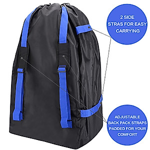 RAIFUJOIE Car Seat Bag Universal Fit Travel Bag Gate Check Bag with Adjustable Contrast Blue Back Straps with Padding Collapsible and Self Organizer Case Pocket