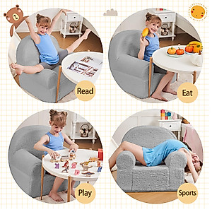 ILPEOD Toddler Chair Sherpa Couch Sherpa Kids Chair, Cuddly Comfy Toddler Plush Chair Toddler Couch Reading Chair for Kids Fuzzy Baby Chair Grey
