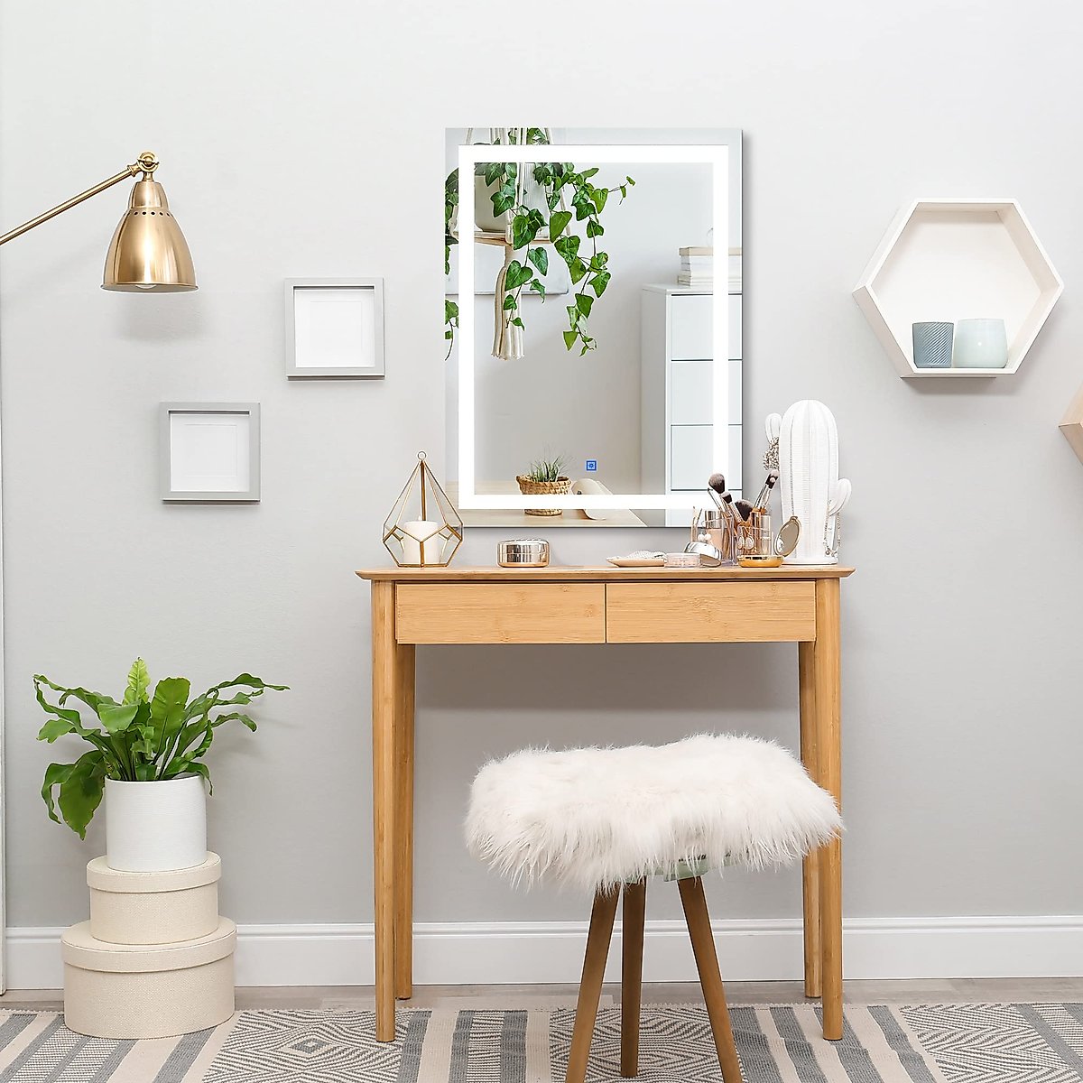 HOMCOM LED Bathroom Mirror Wall Mount Vanity Make Up Mirror with Dimmable Touch Switch Control and Defogger, Waterproof - 32" x 24"