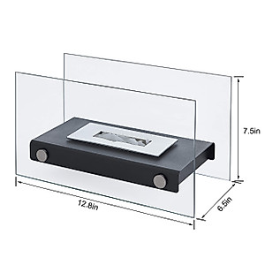 Danya B. Rectangular Tabletop Smokeless Fireplace with Clear Glass Panels, Indoor/Outdoor Use, Ventless, Portable, 7.5" H x 6.75" D x 13.25" W, Modern Matte Black Metal Fire Pit, Bio-Ethanol Fuel